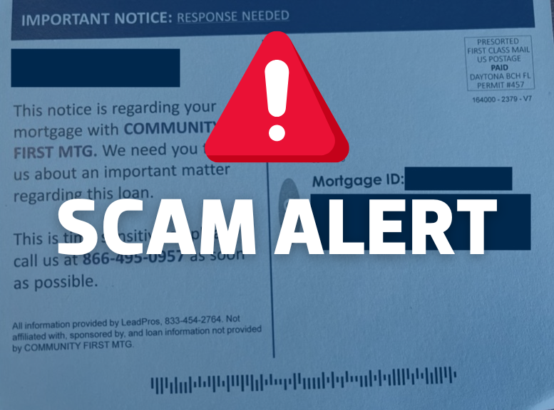 Mortgage Postcard Scam | Community 1st Credit Union